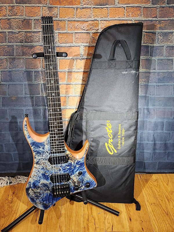 Grote 6-String Headless Electric Guitar-Blue Burl Wood-New | Reverb