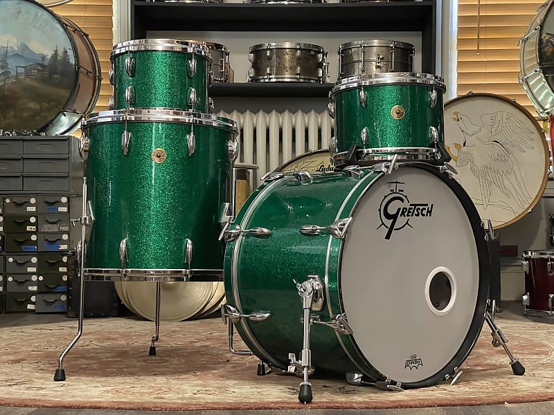 1960's Gretsch Green Sparkle 14x20 16x16 8x12 7x10 Round | Reverb