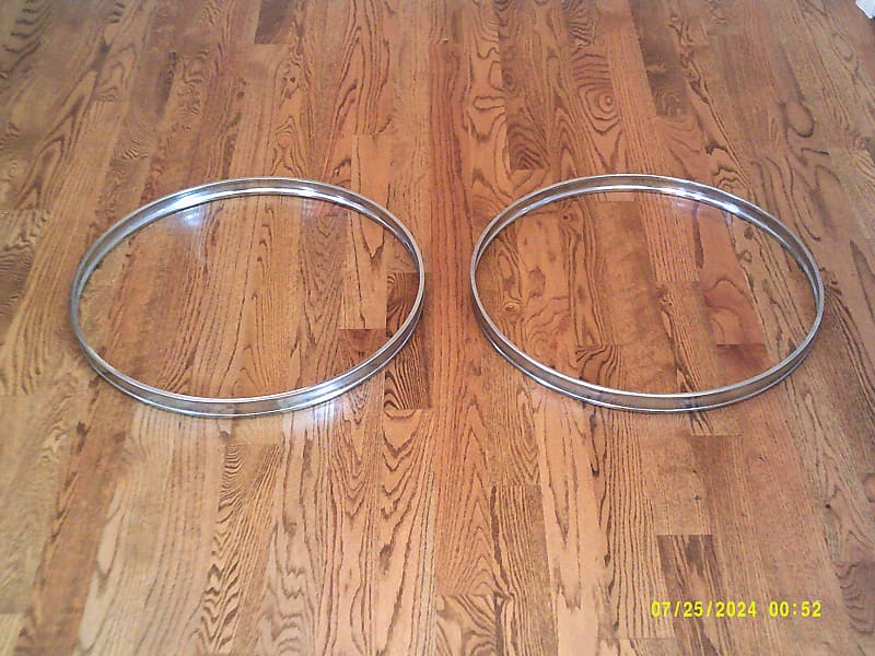 Unknown (2) Matching Chrome 24 Inch Bass Drum Hoops, Both | Reverb