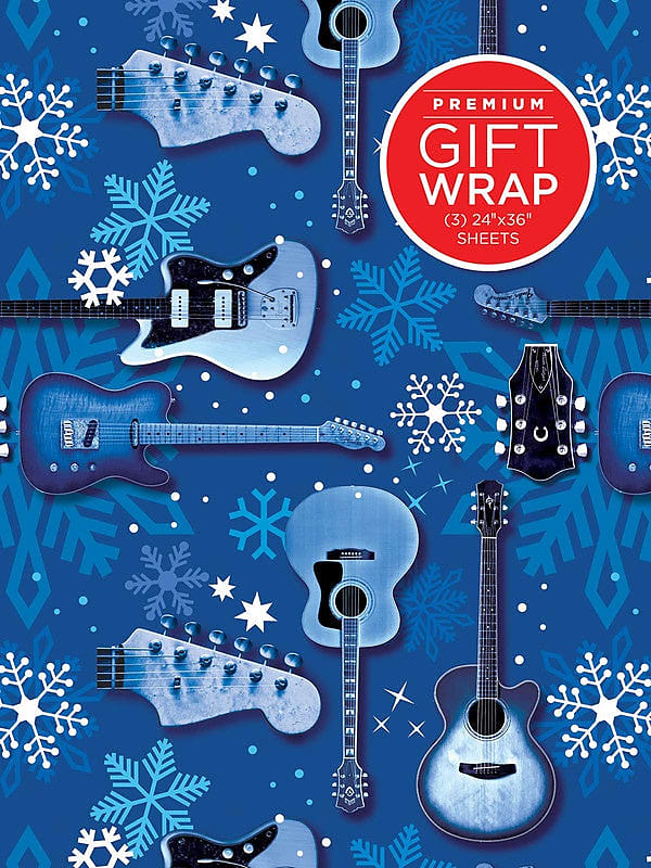 Wrapping Paper - Blue Guitars & Snowflakes Theme | Reverb