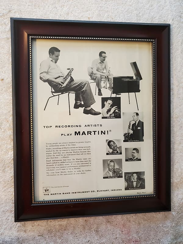 1955 Martin Horns Promotional Ad Framed Chet Baker, Dizzy, | Reverb