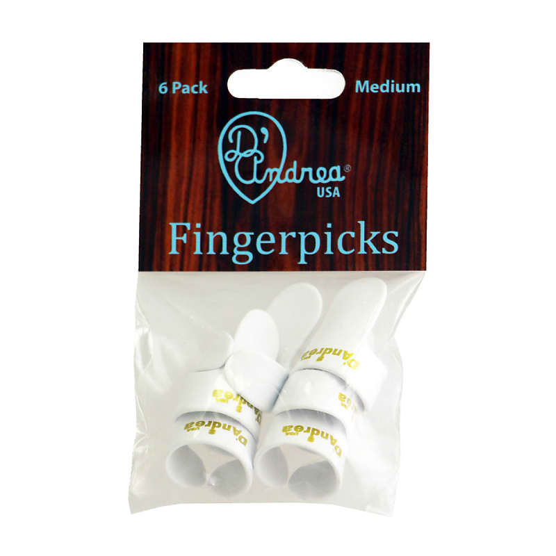 D'Andrea Medium Finger Pick Pack ~ White ~ 6 Picks | Reverb