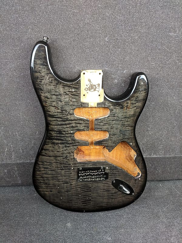 Warmoth Strat Body Transparent Black Quilted Maple Top | Reverb