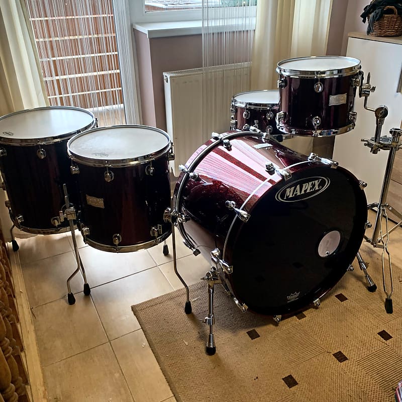 Mapex Saturn 24,12,14,16 drums - Black cherry sparkle | Reverb