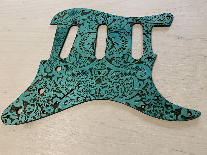 US made turquoise 1910s stencil laser engraved wood pickguard | Reverb