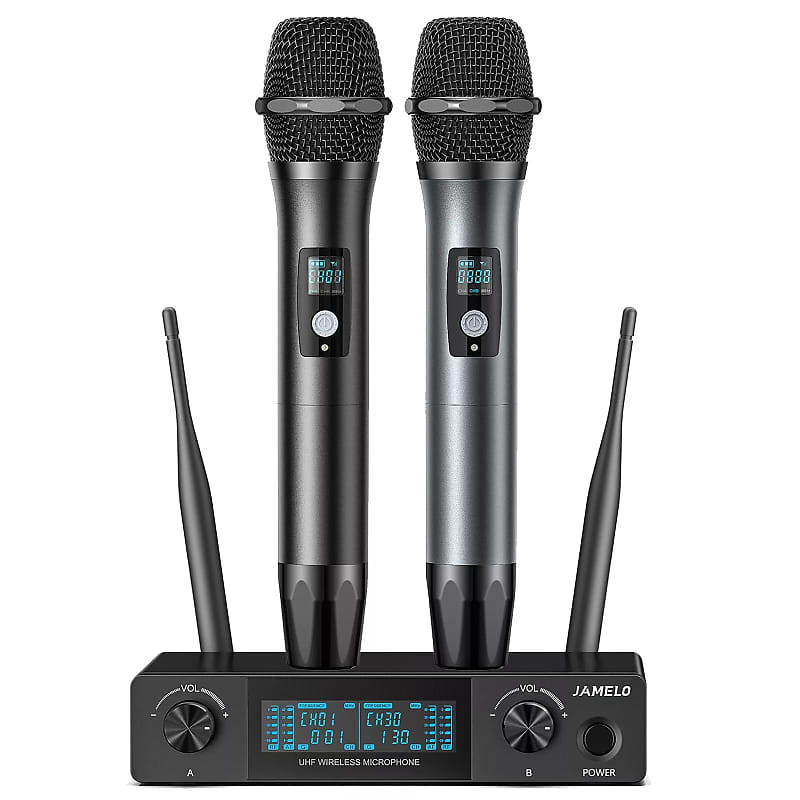 JAMELO Wireless UHF Microphone System 2 Channel Mic LCD | Reverb