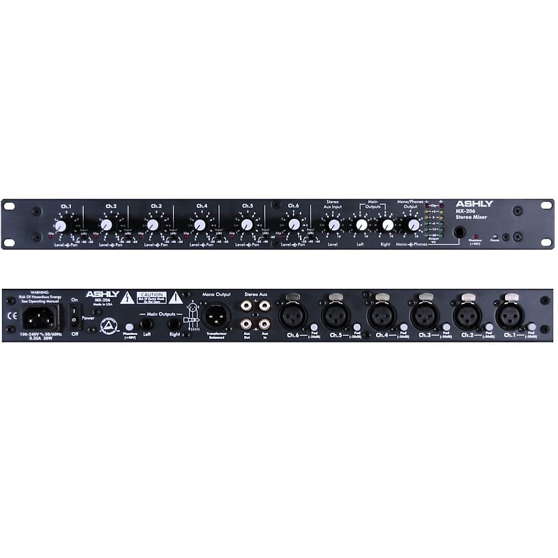 ASHLY MX-206 Professional Rackmount 6 Channel Stereo Mixer | Reverb