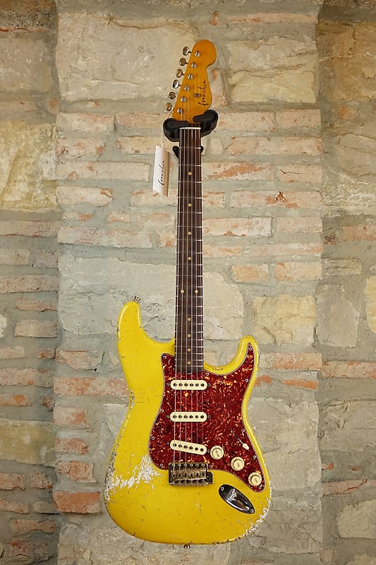 FRANCHIN Mercury SSS Strat Heavy Relic - Graffiti Yellow | Reverb