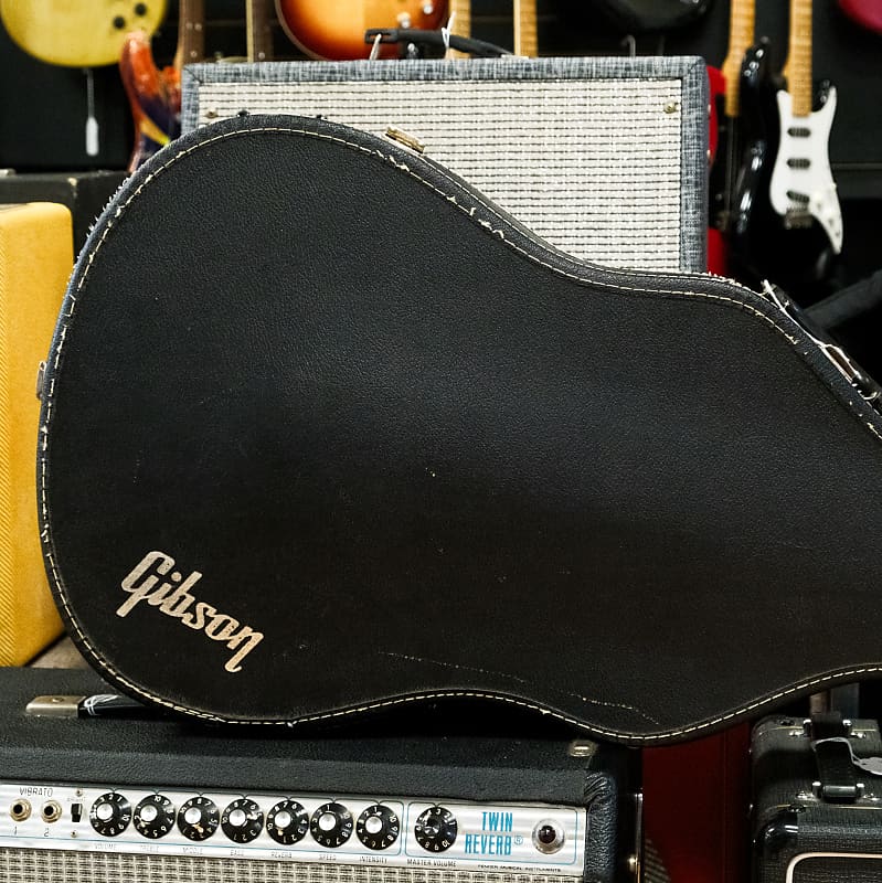 (Likely 1970s) Gibson Chipboard Case - Black w/ Red Interior | Reverb