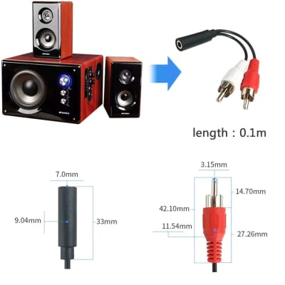 3.5mm FEMALE Audio Jack To 2 x RCA Phono Male Stereo 5" | Reverb