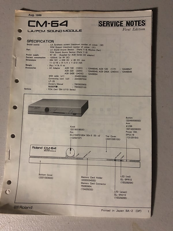 Roland CM-64 LA/PCM Sound Module Service Notes | Reverb