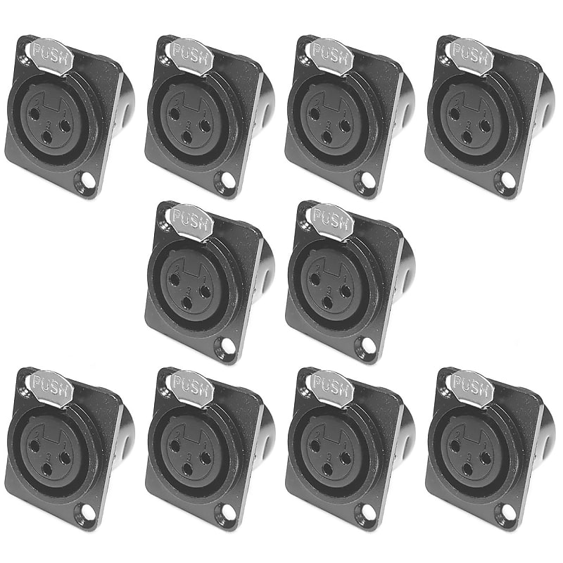 XLR Female 3 Pin Panel Mount Black 10-Pack | Reverb