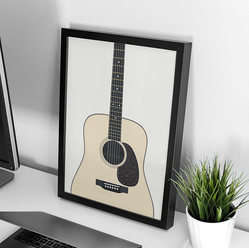 Acoustic Guitar Print - Martin Dreadnought Guitar Poster, A4 | Reverb