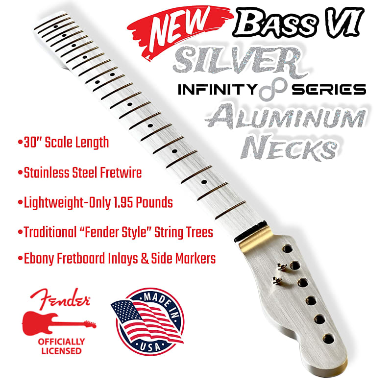 *NEW* Fender® Licensed Aluminum Bass VI Neck Silver -Infinity | Reverb