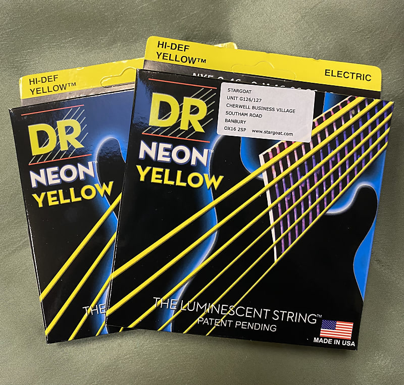 DR NYE946 Yellow neon uv reflective coated strings (2 packs) | Reverb