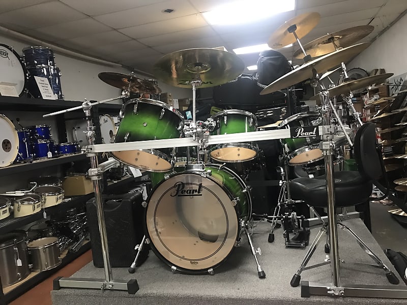 Pearl Session Custom Green Burst Full Kit with Hardware | Reverb