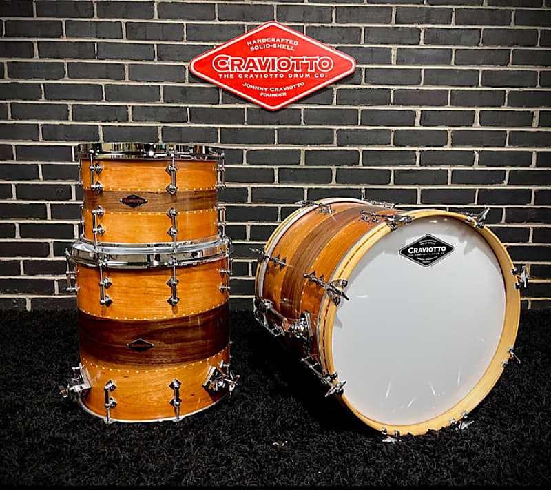 Craviotto 12/14/18 cherry/walnut/cherry solid shell drum set. | Reverb