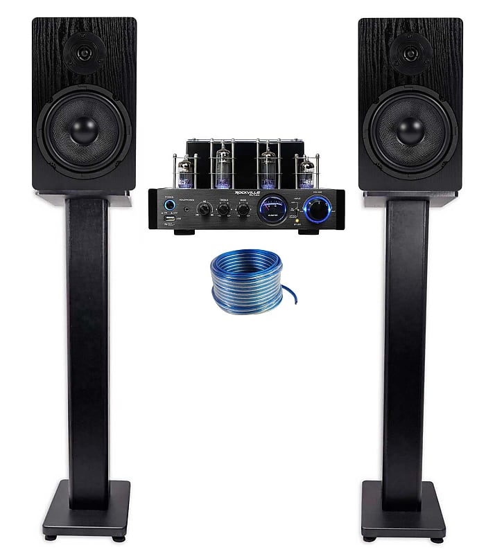 Rockville BluTube LED Tube Amplifier Amp+(2) 6.5" Bookshelf | Reverb