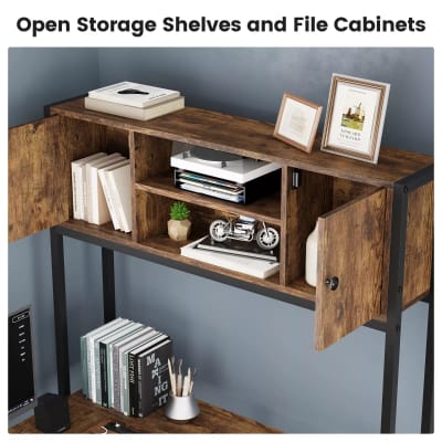 L-Shaped Music Studio Desk with LED Lights, File Drawer & | Reverb