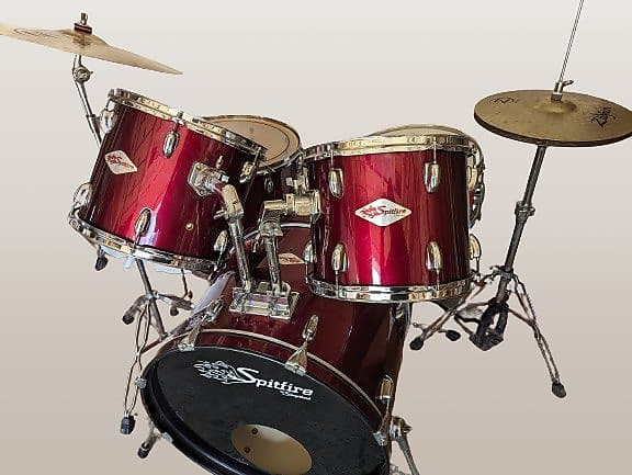 Spitfire Cherry red Five Piece Drum Set, Will Ship | Reverb