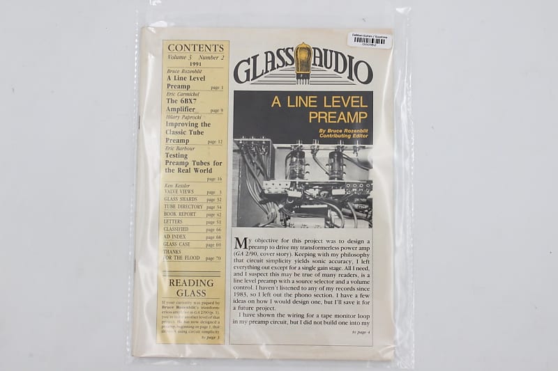 Glass Audio Vintage Magazine "A Line Level Preamp" Vol 3 , No | Reverb