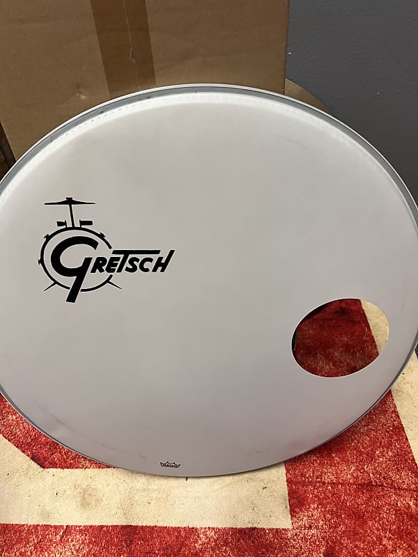 Gretsch 22” White Coated resonant head w/ hole | Reverb
