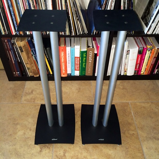 Solid Steel Speaker Stands Black and Silver | Reverb