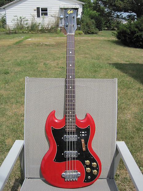 Vintage Lyle 1960s 2PU Double Cut SG Style MIJ Bass Red | Reverb