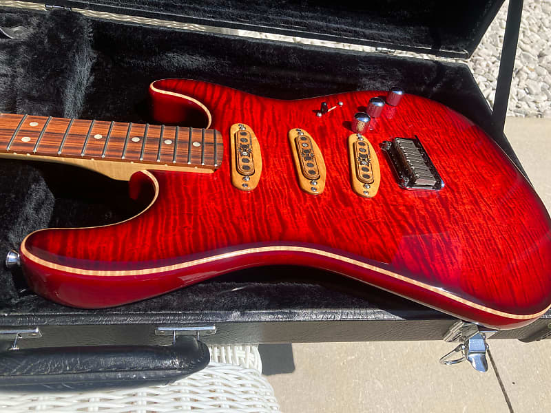 WARMOTH STRATOCASTER . RED FLAMED MAPLE, MINT | Reverb