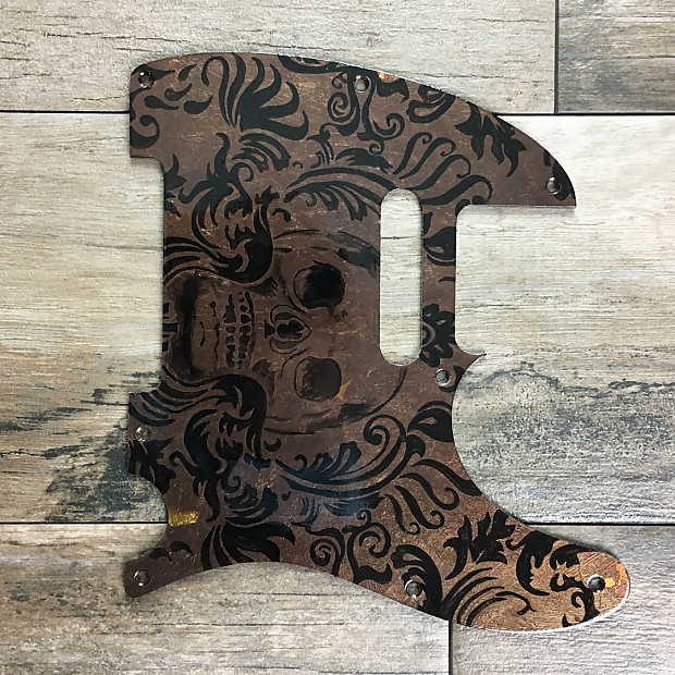 Pickguard Fender Telecaster style black SKULL drawn BRONZE | Reverb
