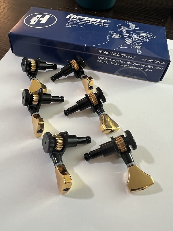 Hipshot Grip-Lock Open Gear Tuners 2024 - Black/Gold | Reverb