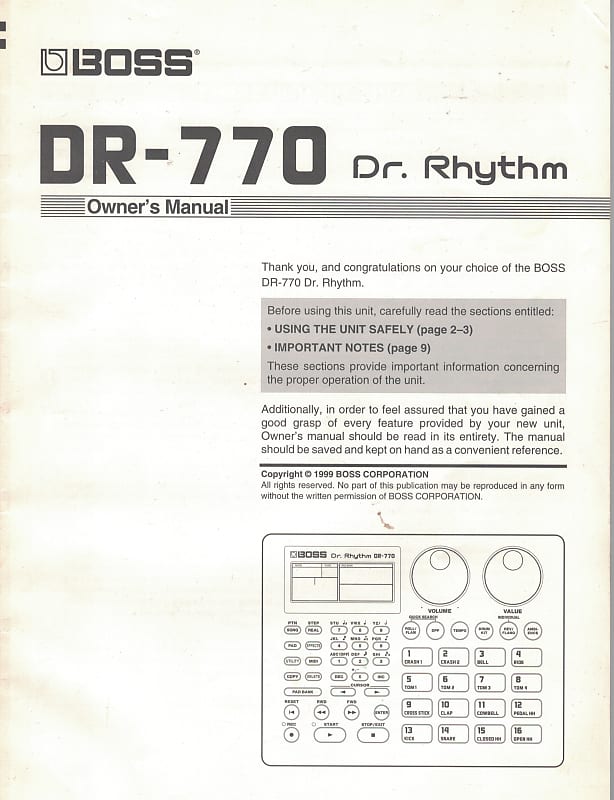 Boss Dr Rhythm dr-770 manual | Reverb UK