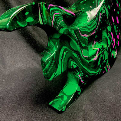 Green , Black and Pink Swirled basswood 6 string Jem style | Reverb