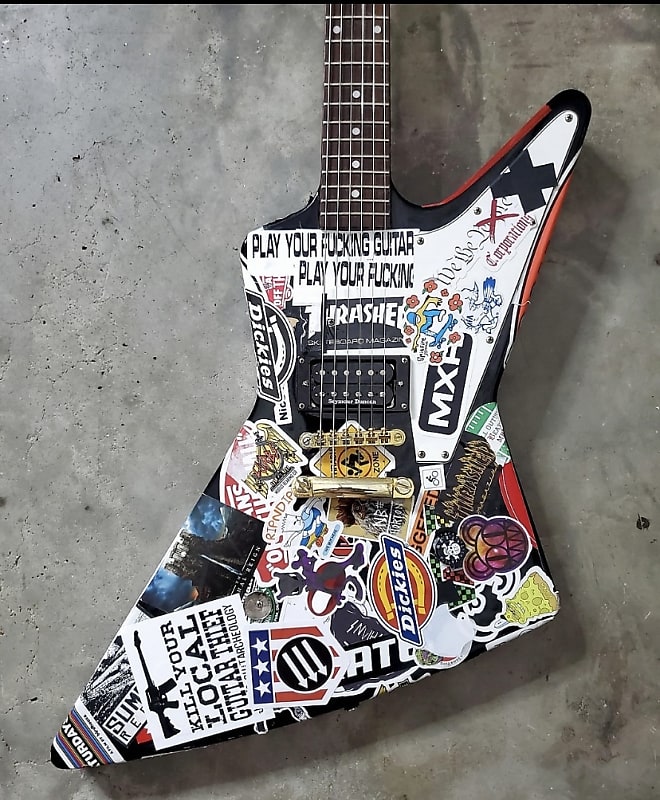 Modded Epiphone Explorer Sticker bomb Hot Rod | Reverb