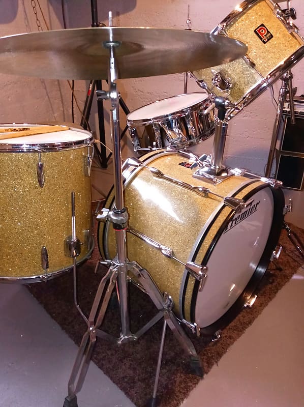 Premier 4pc Drum Kit 1960's 70s Gold Glitter w/ Premier | Reverb