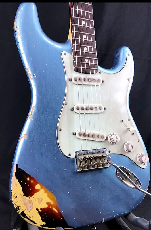 Custom/Hybrid Stratocaster, Heavy Relic, Blue Ice Metallic | Reverb