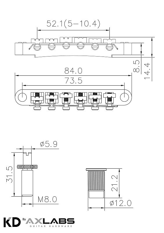 KD By AxLabs 12-String Tune-O-Matic Bridge - Black | Reverb
