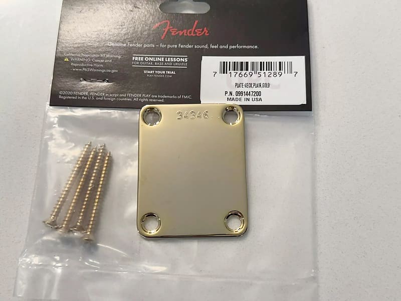 Genuine Fender Gold Neck Plate & Screws with Hank Marvin | Reverb