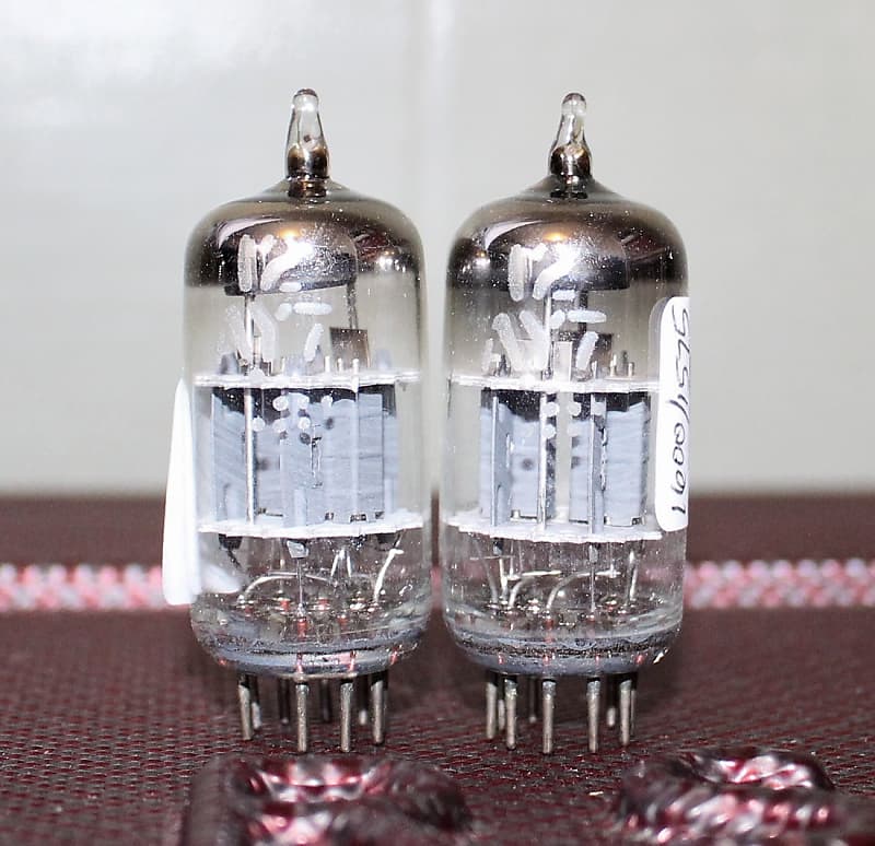 GE 12AY7 6072 PERFECT MATCH PAIR SHORT PLATE S RODS HALO | Reverb