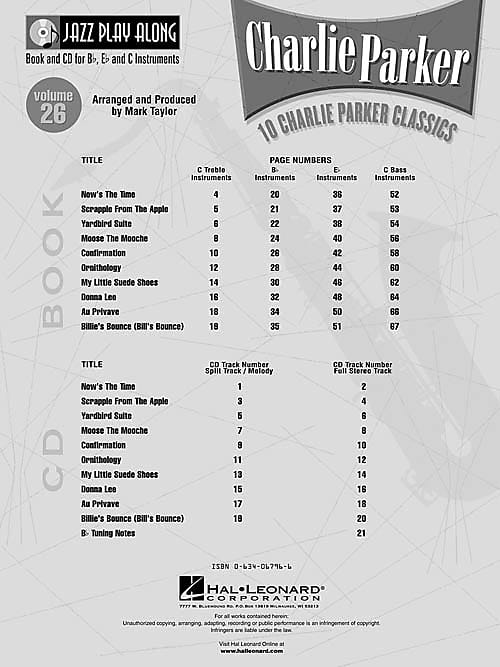 Charlie Parker Jazz Play-Along Volume 26 | Reverb
