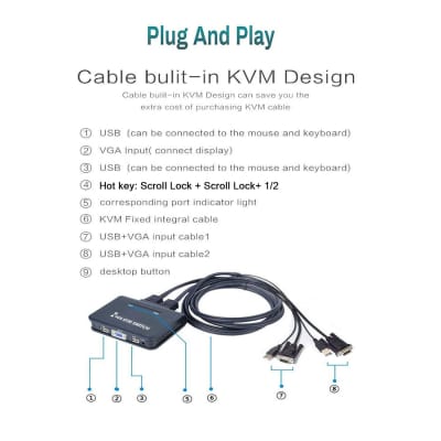 SKLTD 2 Port USB VGA KVM Switch, 2 in 1 Out Dual Port VGA | Reverb