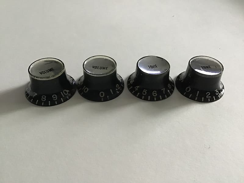 Gibson Vintage 1960's Black Reflector Knobs Silver Inserts | Reverb UK