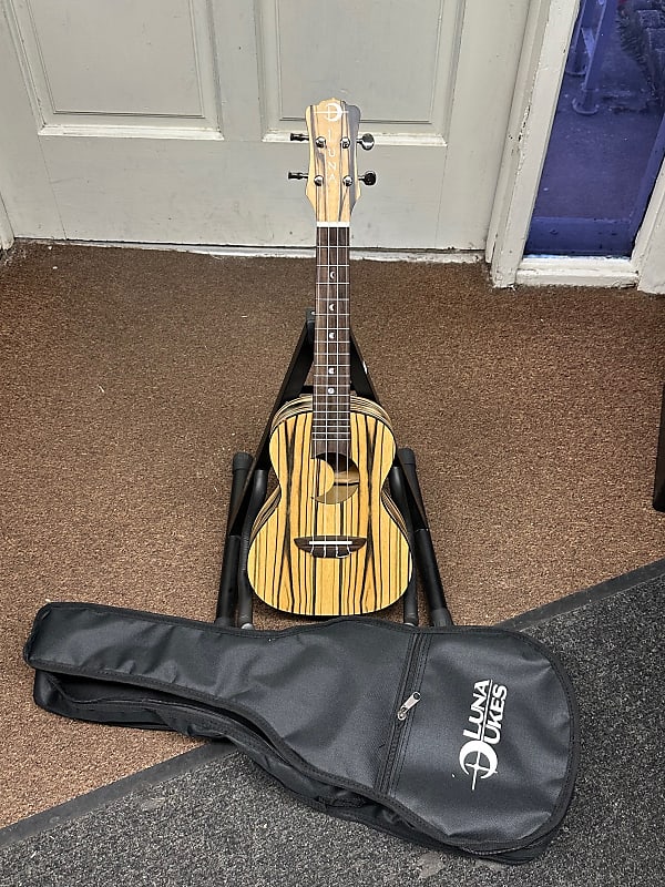 Luna Exotic Black / White Ebony Concert UKULELE new UKE w/ | Reverb