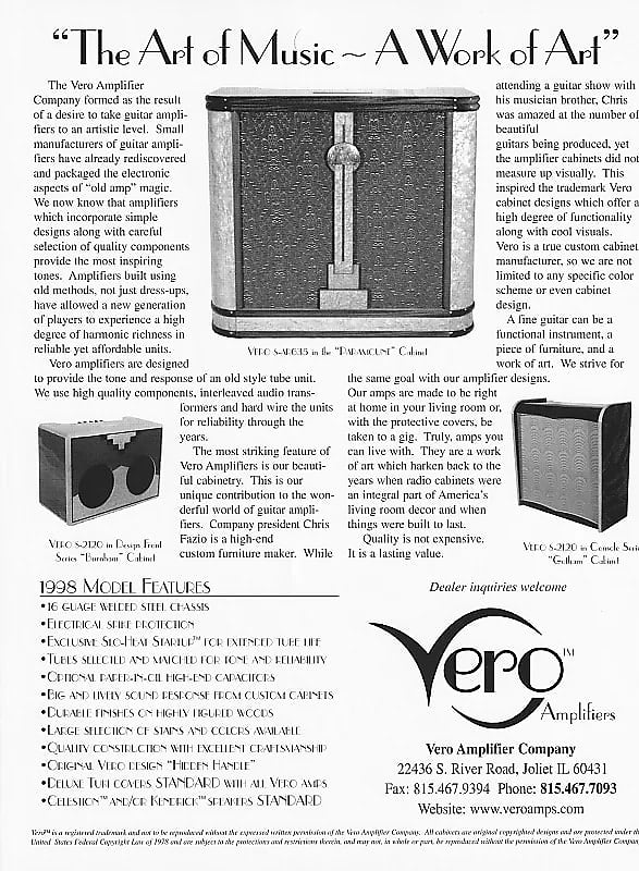 Vero- Amplifiers, promotional cut-sheet, 1998 | Reverb