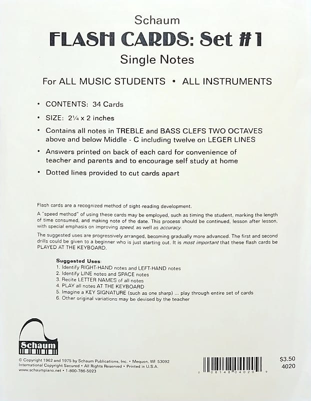 Schaum Flash Cards: Set #1 - for All Music Students & All | Reverb