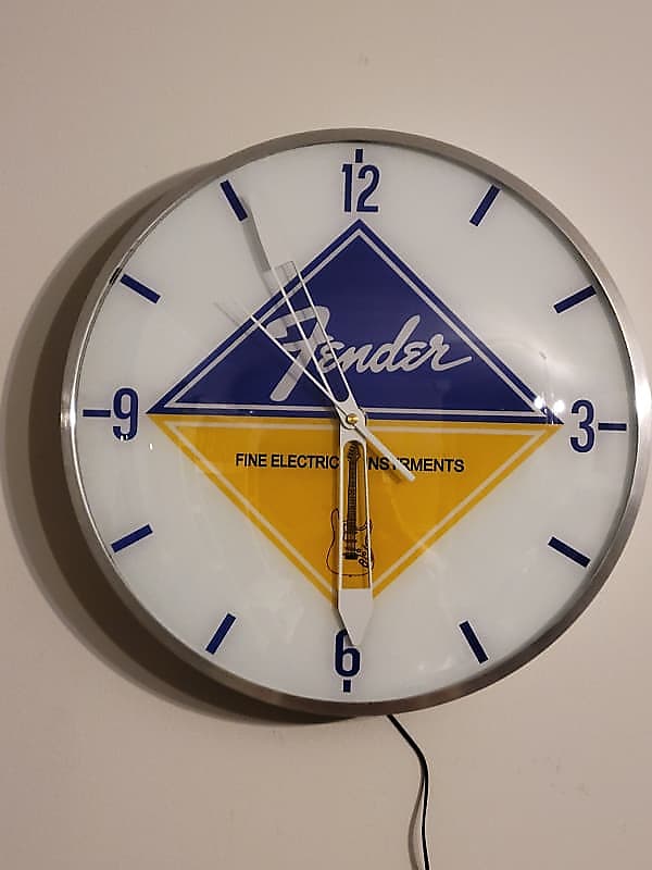 1965 Style Fender Musical Instruments Round Light-Up Clock | Reverb