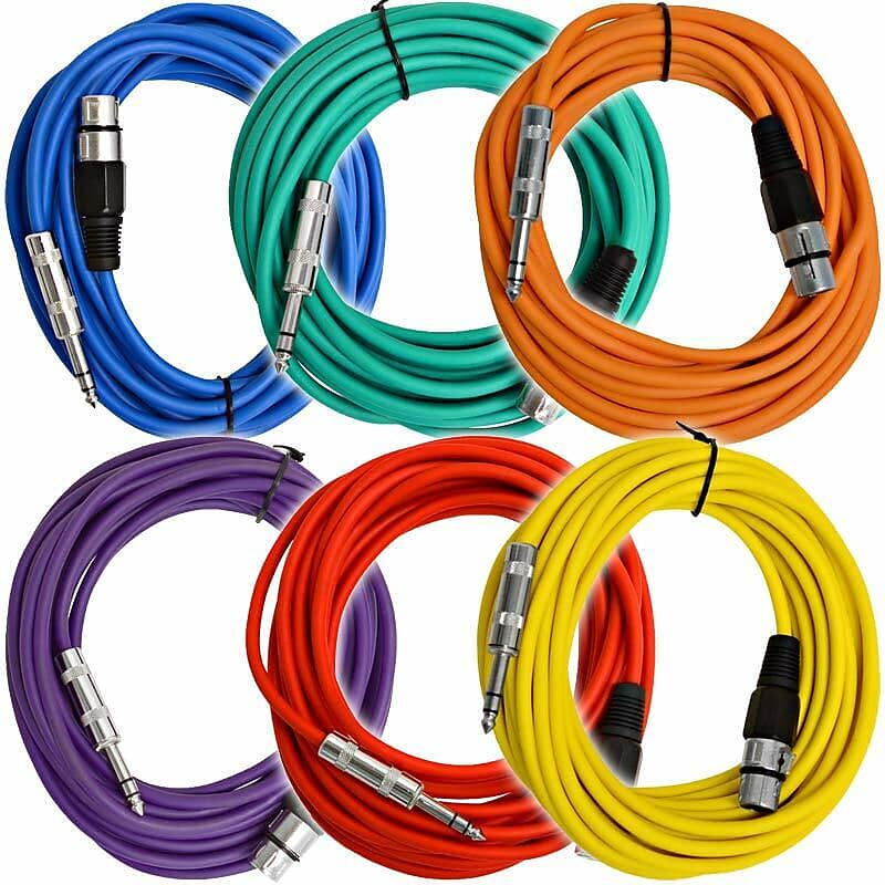 6 Pack of Multiple Colors 25 Ft XLR Female to 1/4" TRS Patch | Reverb