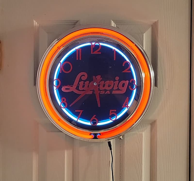 Ludwig Drums Double Neon Red/White Wall Clock Killer Cool Man | Reverb