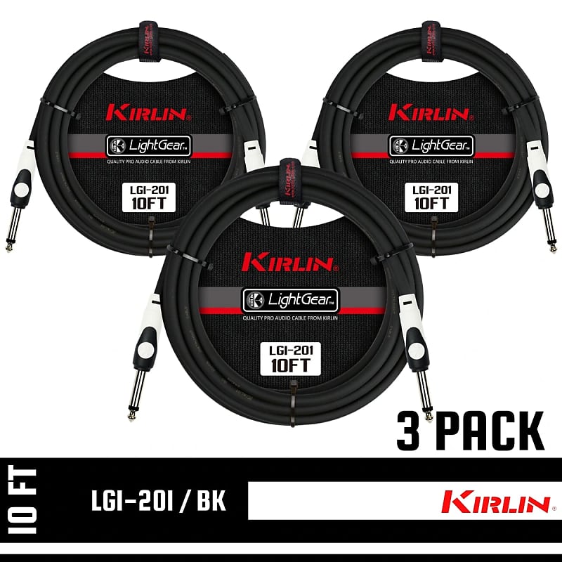 Kirlin 10 FT Guitar LightGear Instrument Cable BLACK ST./SAME | Reverb