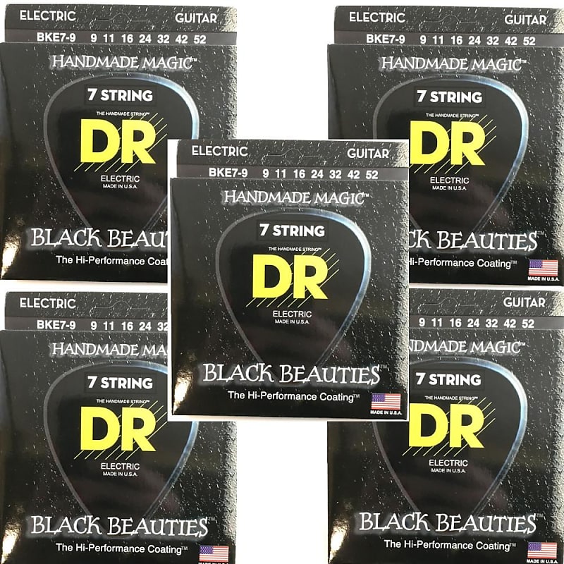 DR Guitar Strings Electric 7-String 5-Pack K3 Black Beauties | Reverb